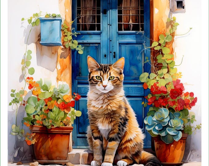 Fabric Panel - DI (112) - Cat Sitting in Front of the Door. for Sewing ...