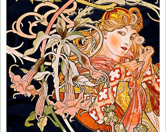 Fabric Panel - Alphonse Mucha (42) - V.b. for Sewing, Patchwork ...