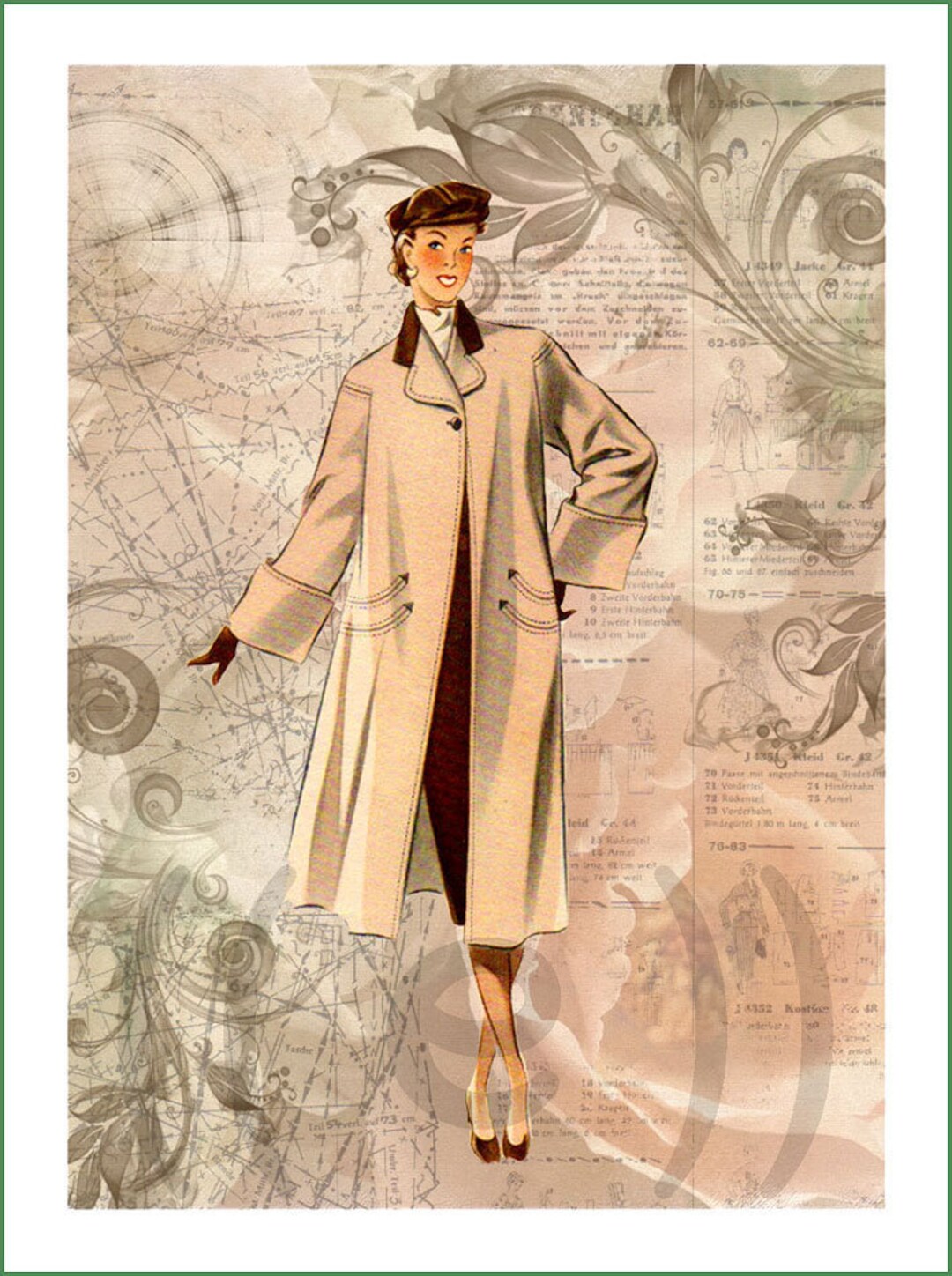 Fabric Panel - Vintage Collage (104). for Sewing, Patchwork, Quilting ...