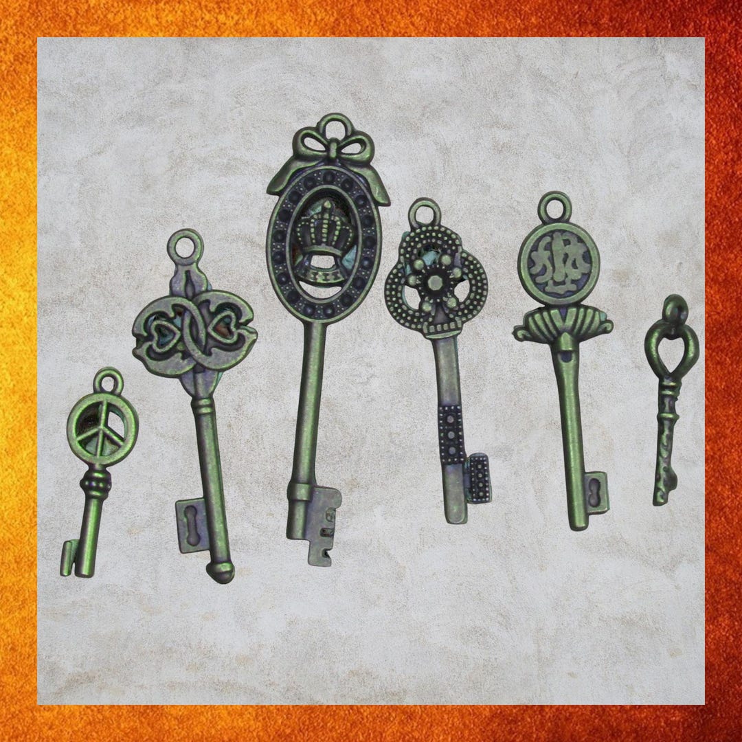 6 Assorted Old-fashioned Skeleton Key Pendant Charms for Jewelry Making ...