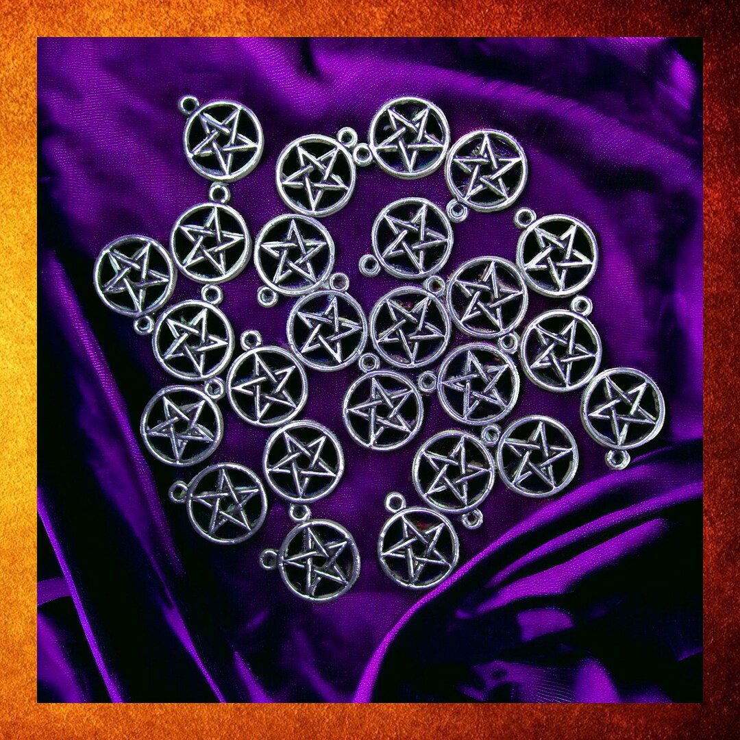 25 Large Pentacle Star Silver and Black Pendant Charms for Jewelry ...