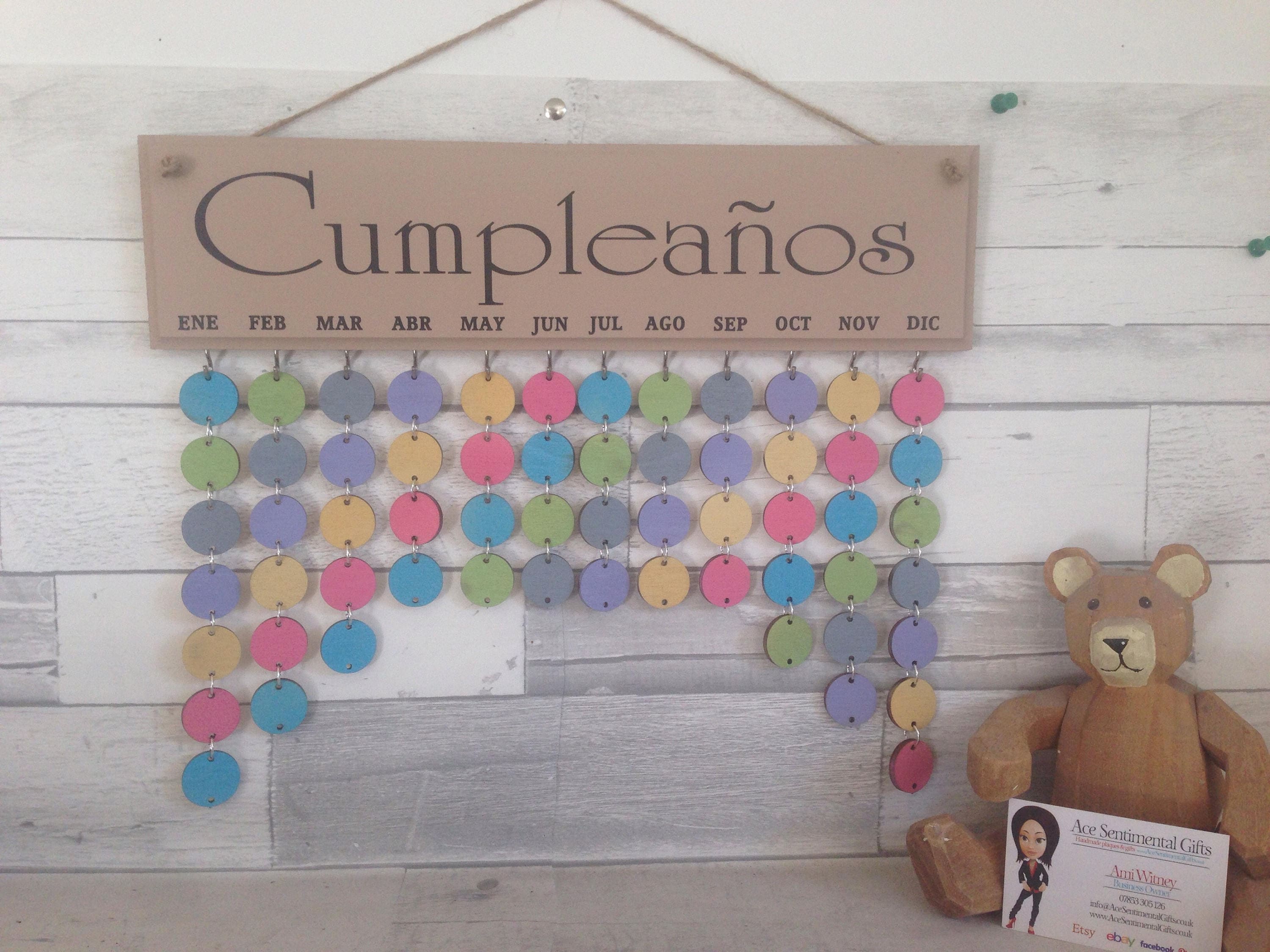 Spanish birthday board Family calendar wall hanging | Etsy