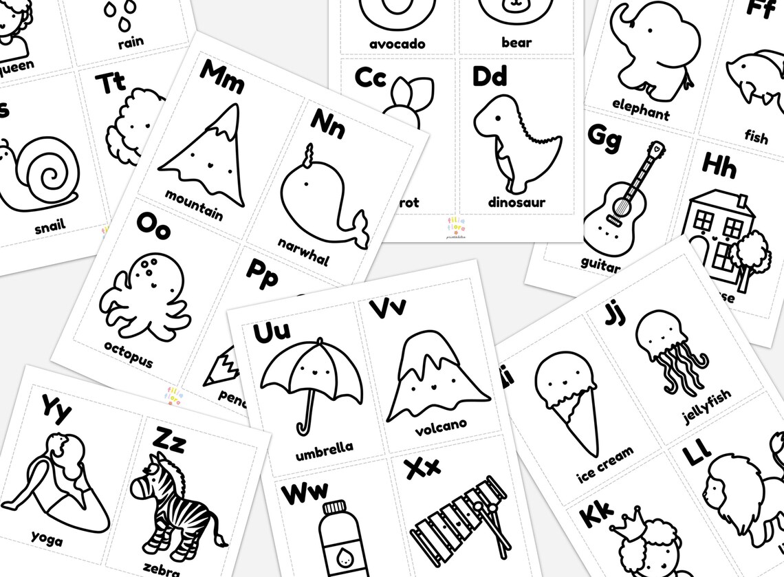 Alphabet Flashcards Colouring Sheets for Children, Learning Activity - Etsy