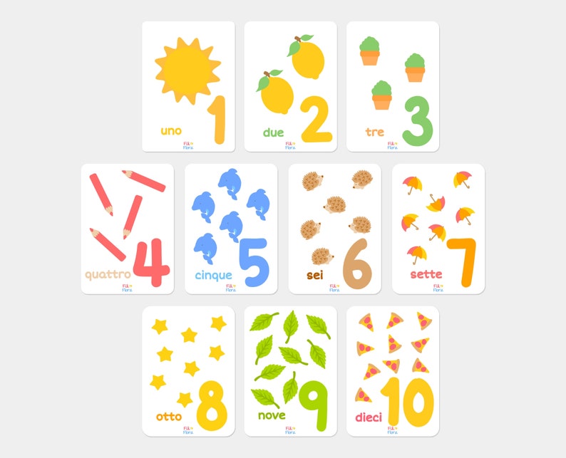 Italian Numbers 1-10 Flashcards - Printable Download - Etsy