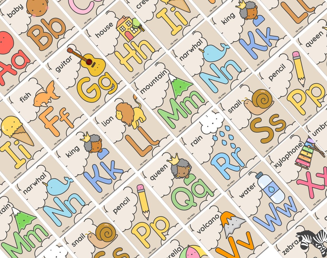 Alphabet Flashcards Printable for Children English ABC Flash - Etsy