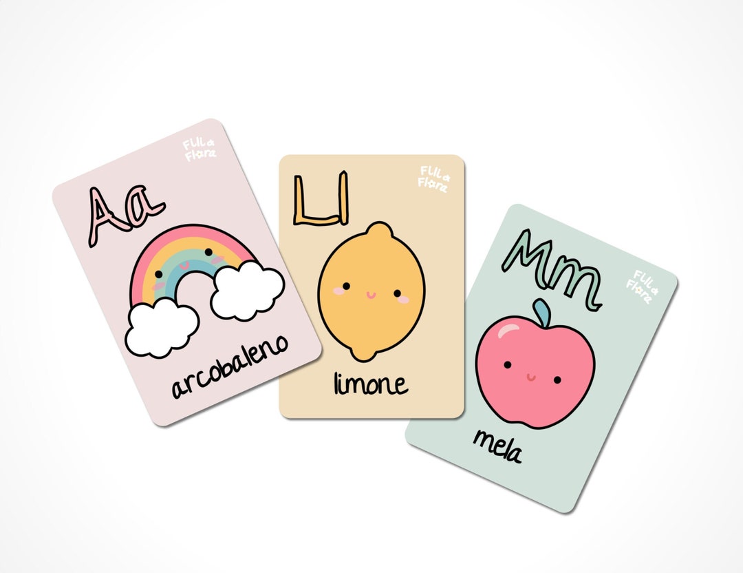 Italian Alphabet Printable Flashcards for Children, Educational Digital ...
