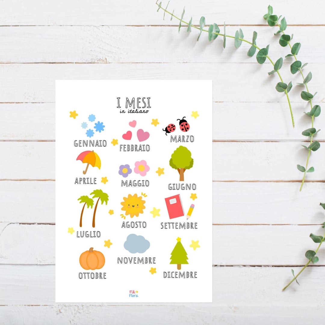 Italian Months of the Year Print for Playroom for Children, Educational ...