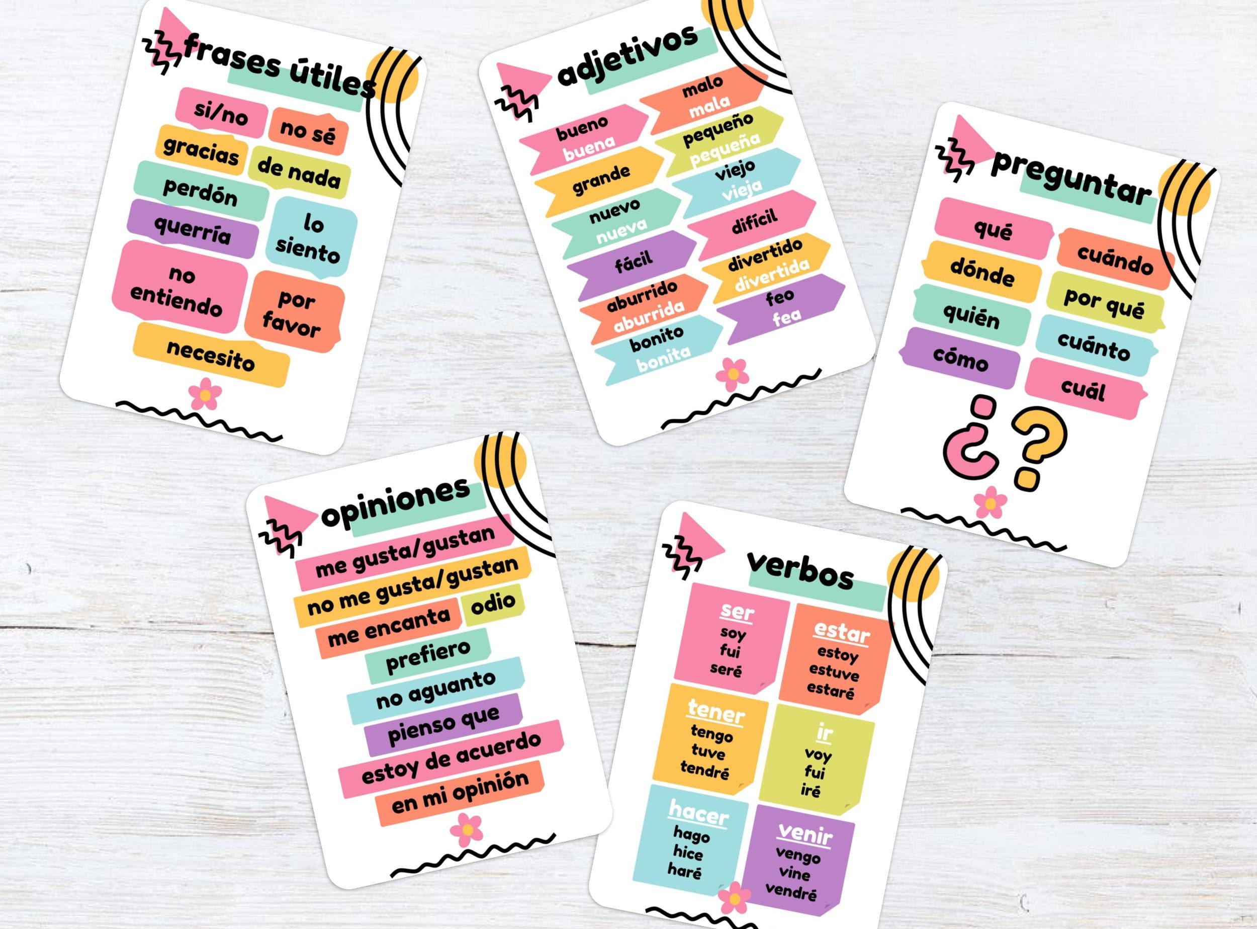Spanish Language Learning Flashcards & Posters Printable | Etsy