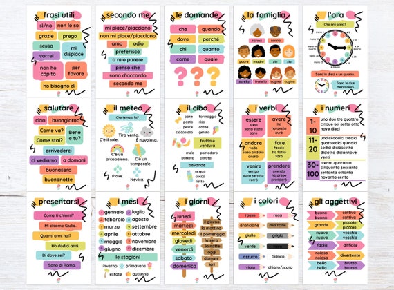 Italian Language Learning Flashcards & Posters Printable - Etsy