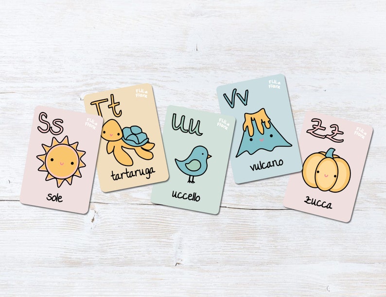 Italian Alphabet Printable Flashcards for Children, Educational Digital ...