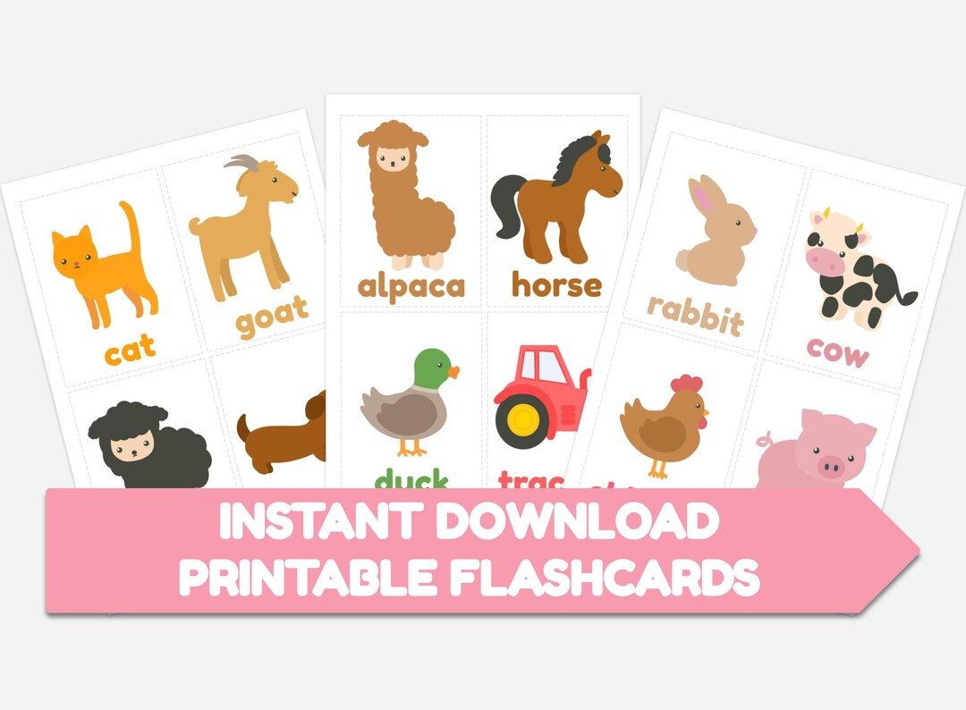 Farm Animals Flashcards Printable, Download - Etsy