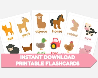 Farm Animal Flashcards, Kindergarten Preschool Printable Flashcards for ...