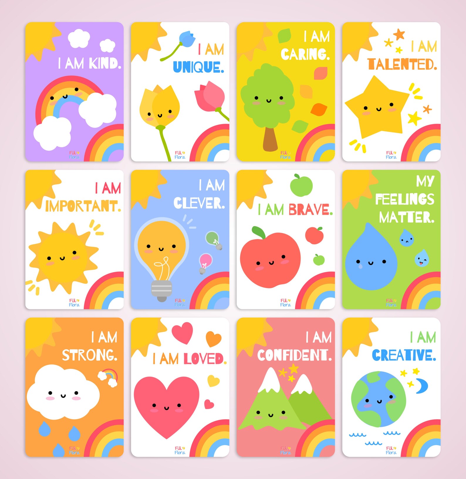 Positive Affirmation Flashcards for Children Mindfulness & | Etsy