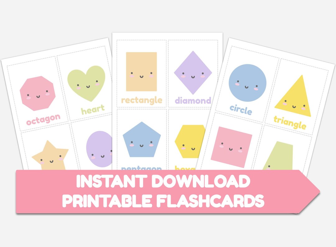 Shapes Flashcards Pastel Colours Printable, Download - Etsy