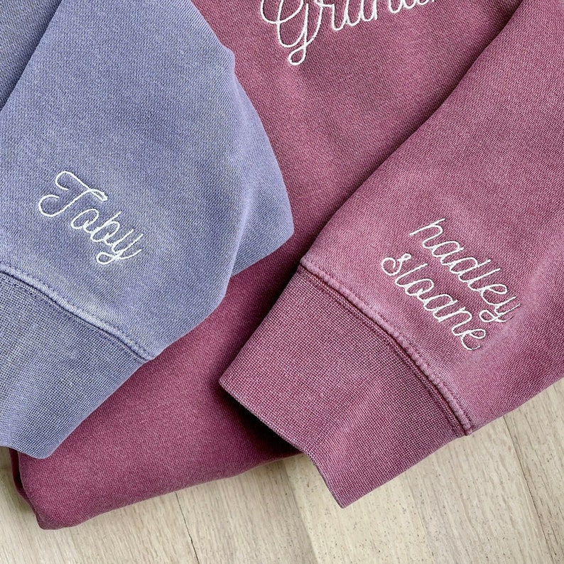 Solid Script Font Embroidered Names on Sleeve Sweatshirt - Etsy
