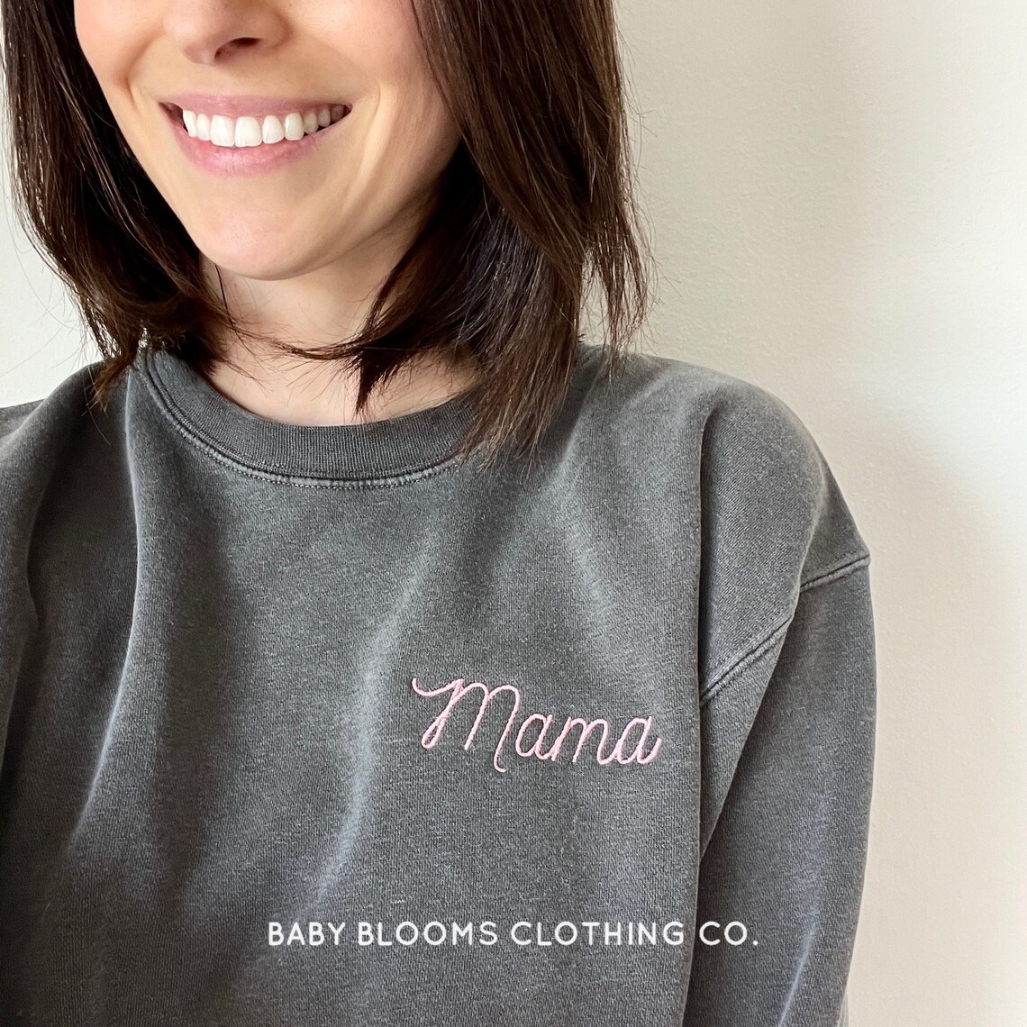 Customizable Modern Mama Script Embroidered Crewneck Sweatshirt | Kids ...