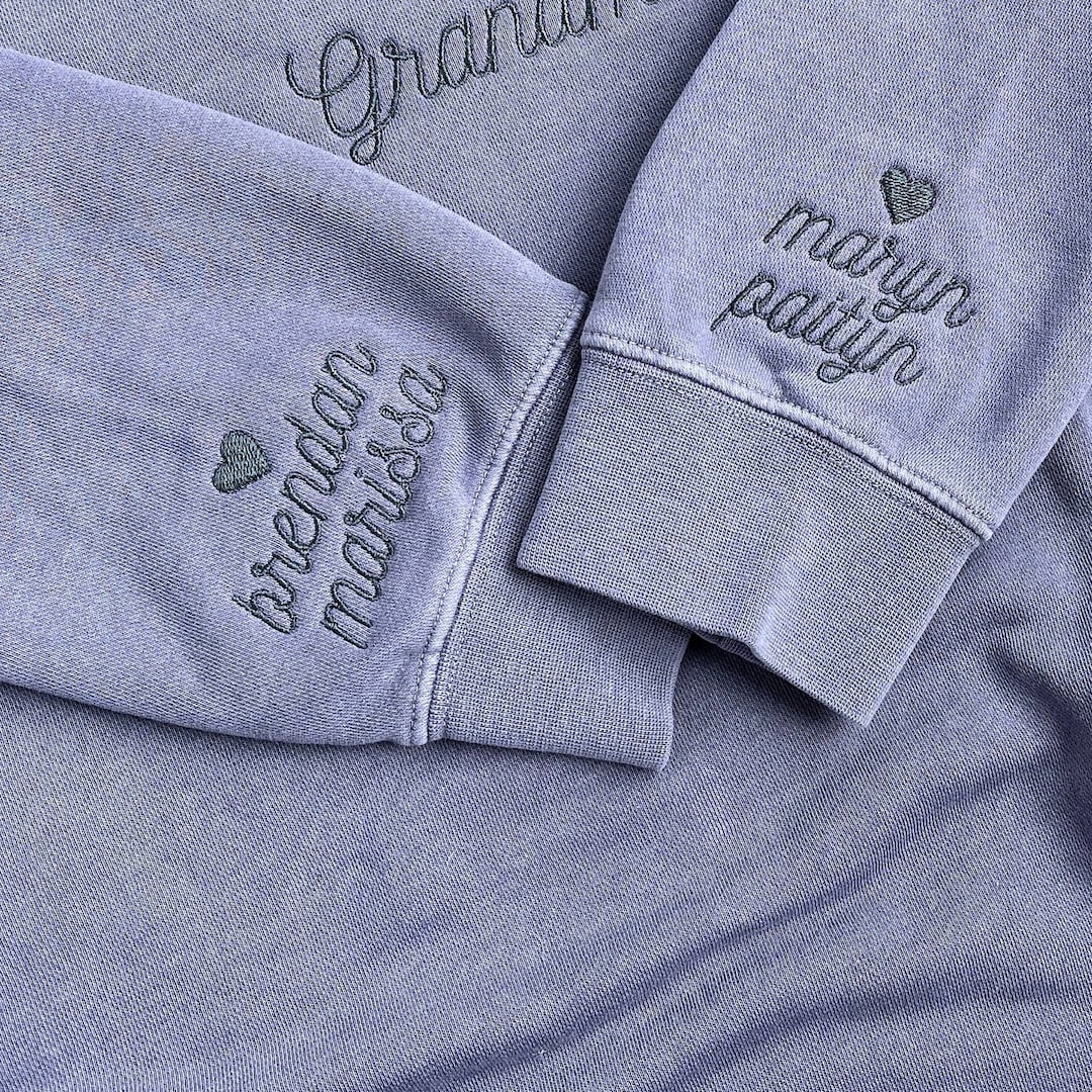 Solid Script Font Embroidered Names on Sleeve Sweatshirt Add-on (MUST ...