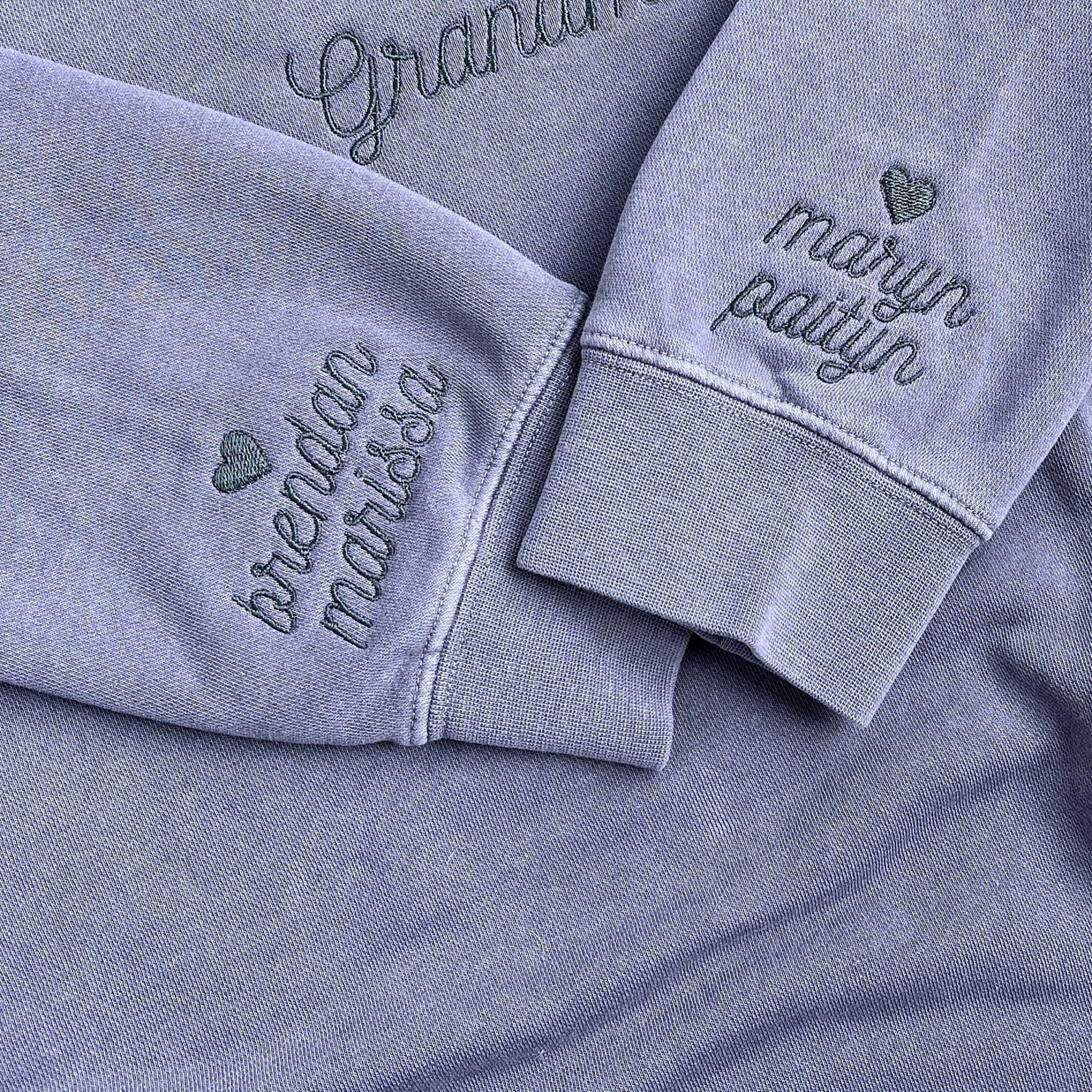 Solid Script Font Embroidered Names on Sleeve Sweatshirt Add-on (MUST ...
