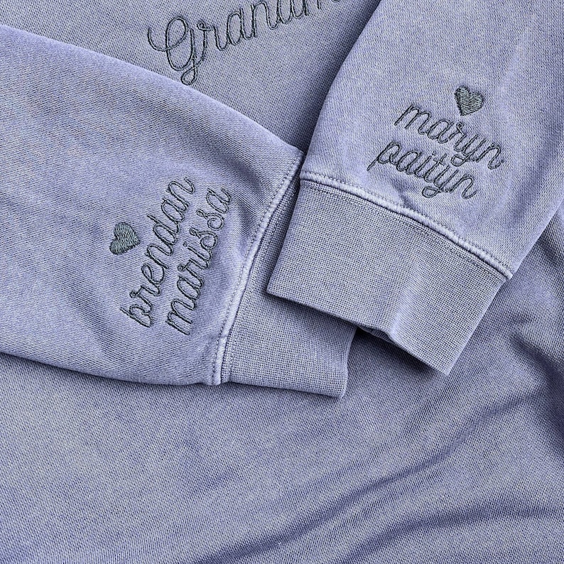 Solid Script Font Embroidered Names on Sleeve Sweatshirt Add-on (MUST ...