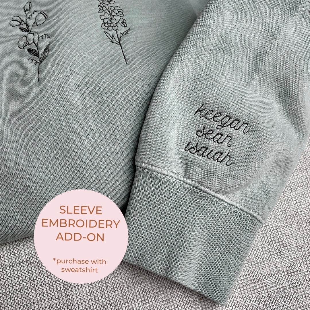 Minimal Script Font Embroidered Names on Sleeve Sweatshirt Add-on (MUST ...