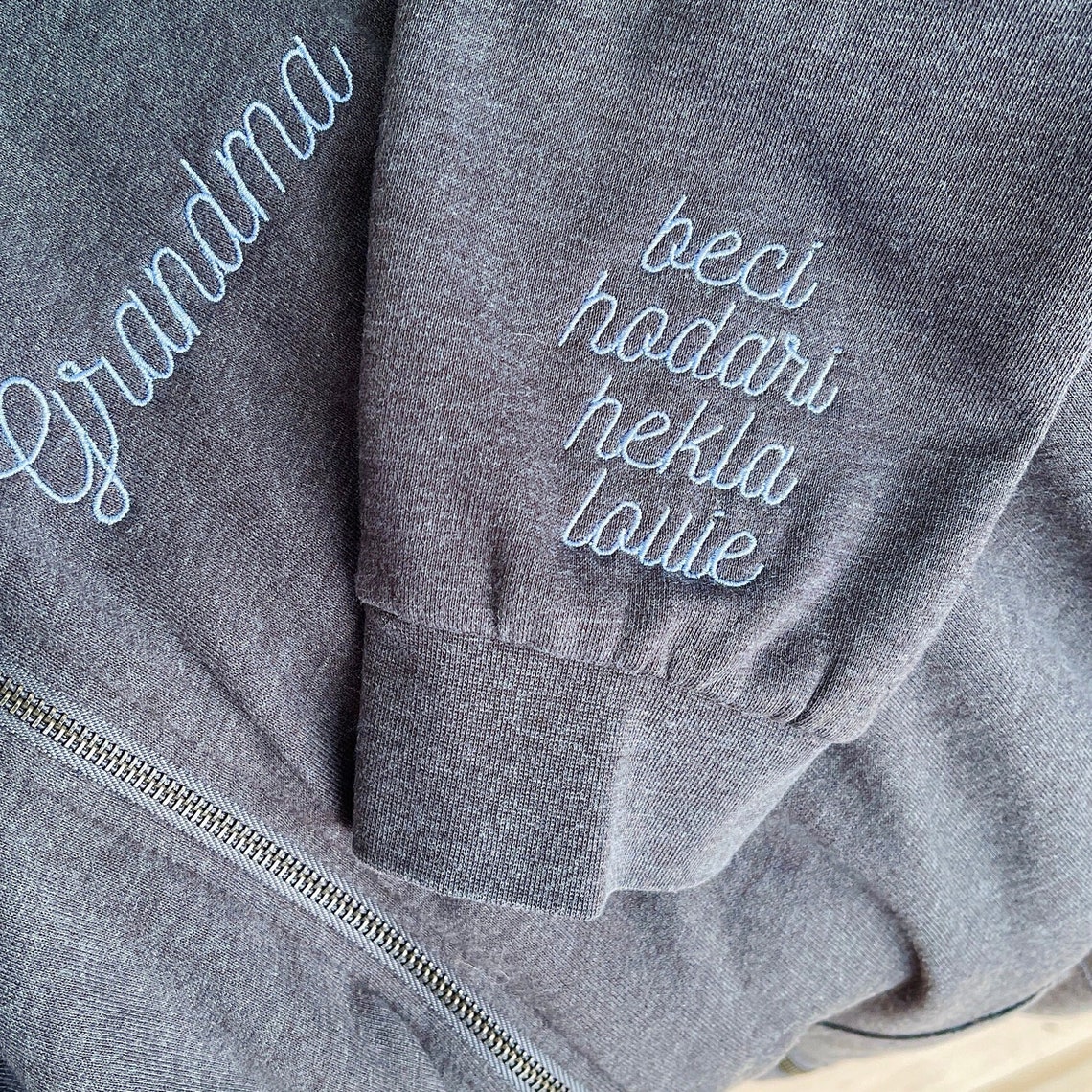 Solid Script Font Embroidered Names on Sleeve Sweatshirt Add-on (MUST ...