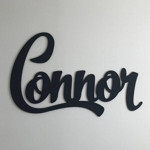Boy Nursery Baby Name Sign in Black, Navy, Raw Wood With Modern Script ...
