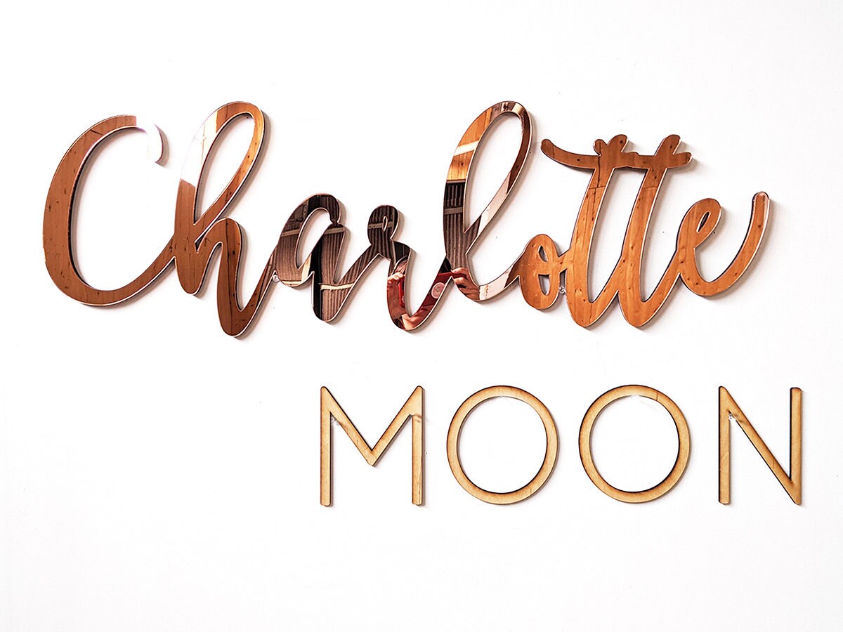 Two Name Sign for Baby Nursery With Mirror and Wood | Etsy