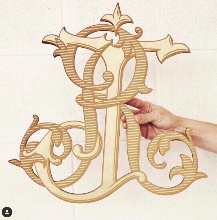 Wedding Monogram Sign Vintage Style Shuler Studio Gold - Etsy