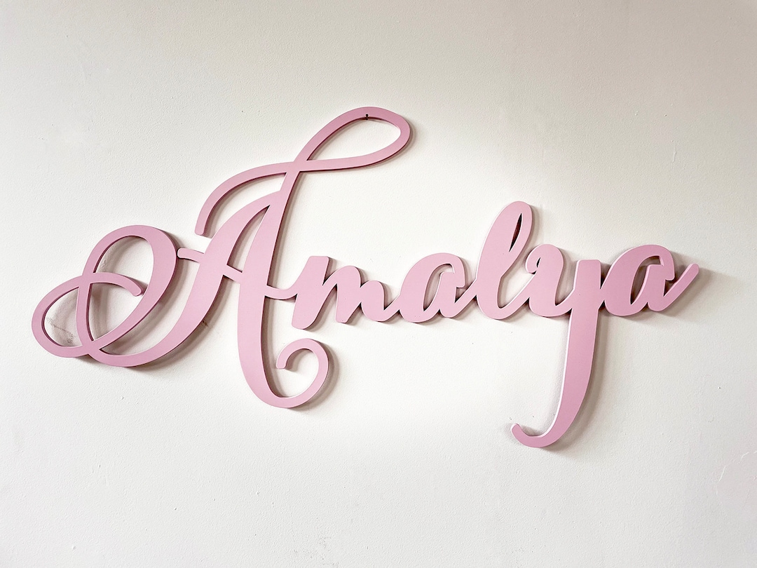 Light Pink Baby Name Sign for Girl Nursery Swirly Font - Etsy