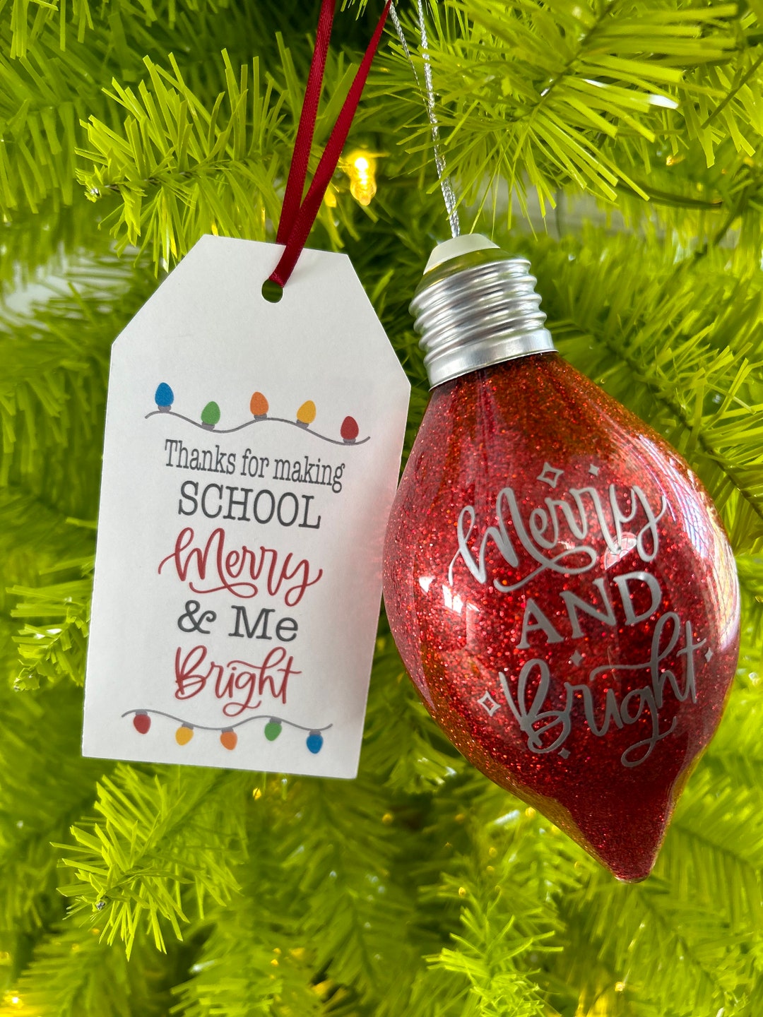 Christmas Bulb Ornament , Teacher Christmas Gift, Merry and Bright ...