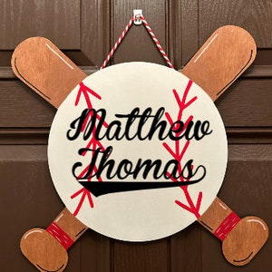 Baseball Player Sign, Baseball and Bats Sign, Wood Baseball Sign ...