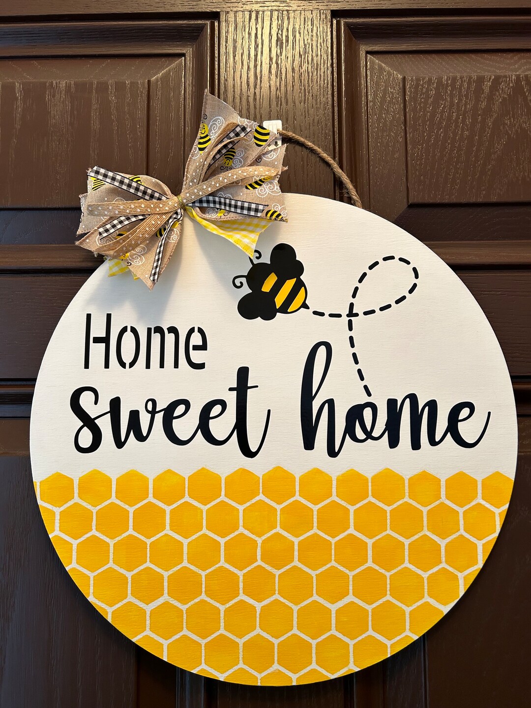 Bee Sign, Front Door Wood Hanger, Home Sweet Home, Bee Decor, Bumblebee ...