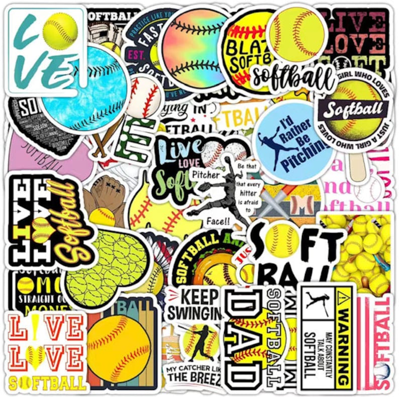 Softball Stickers, Pack of Softball Stickers, Team Softball Gifts ...