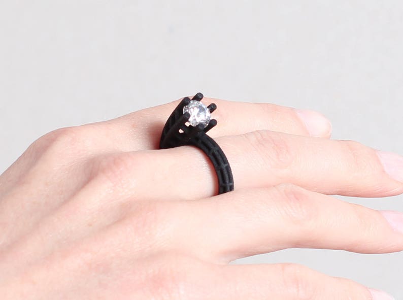 Black Geometric Ring for Women, Architecture Jewelry Minimalist Ring ...