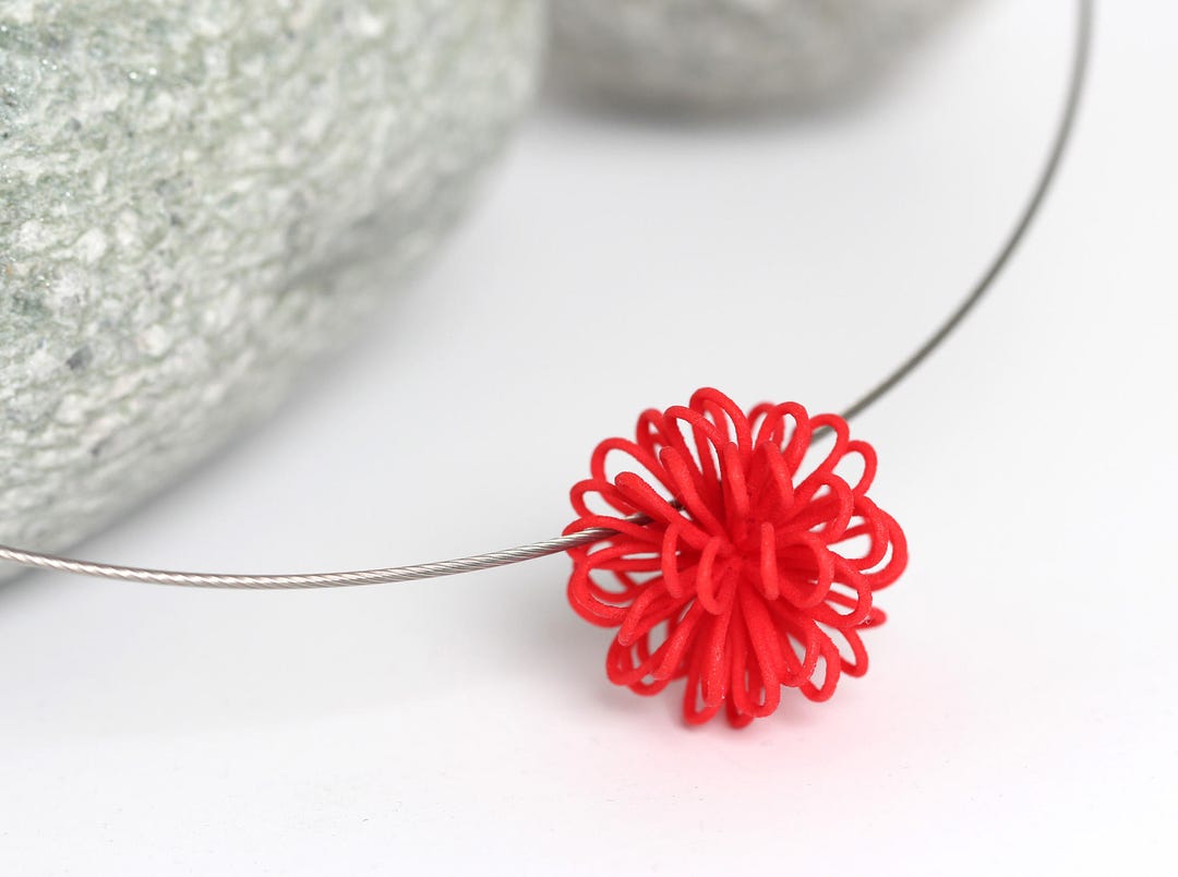 Red Sphere Necklace With Stainless Steel Cable Choker, 3D Printed ...