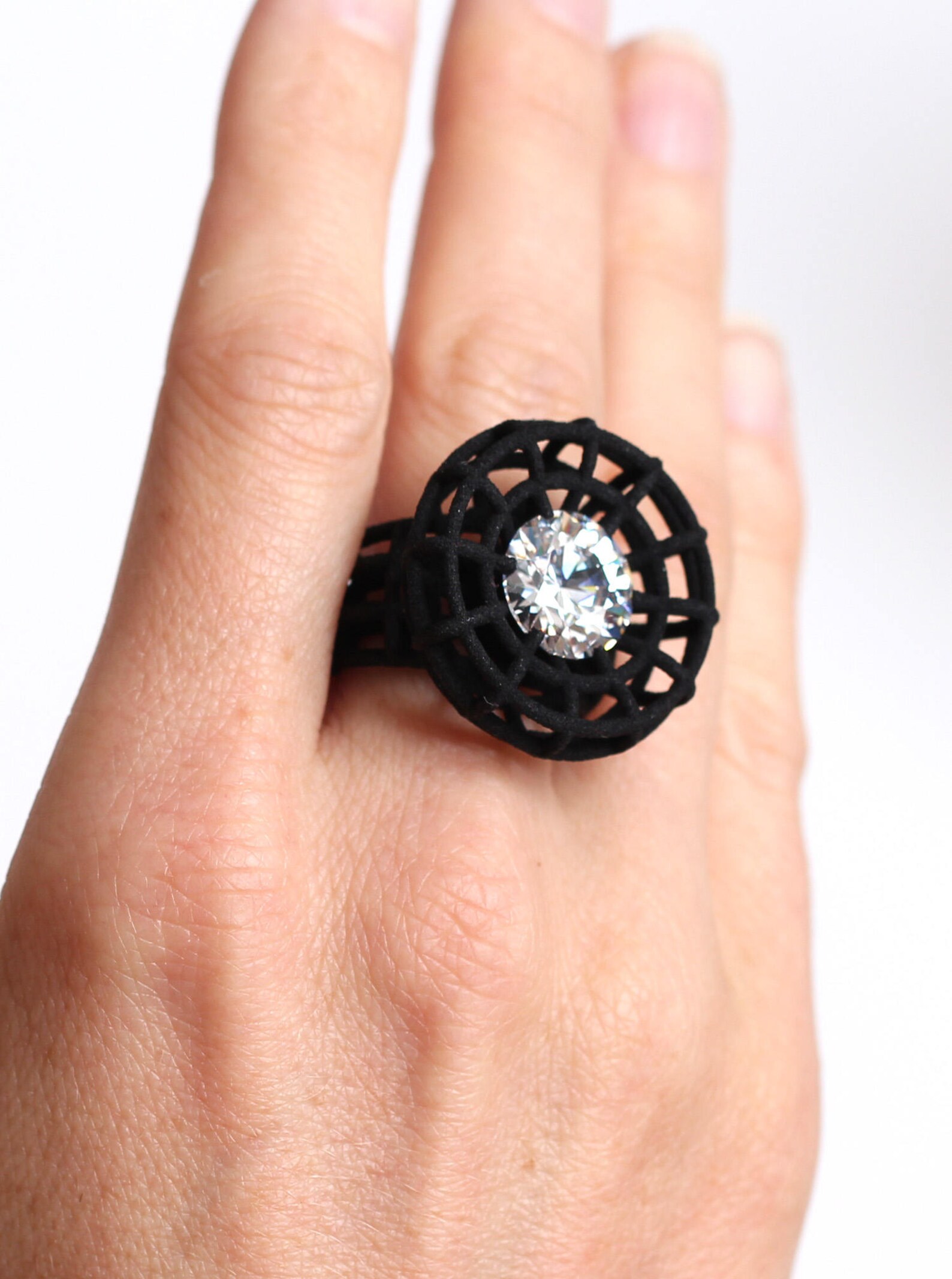 Black Cocktail Ring With Stone Statement Ring Geometric - Etsy