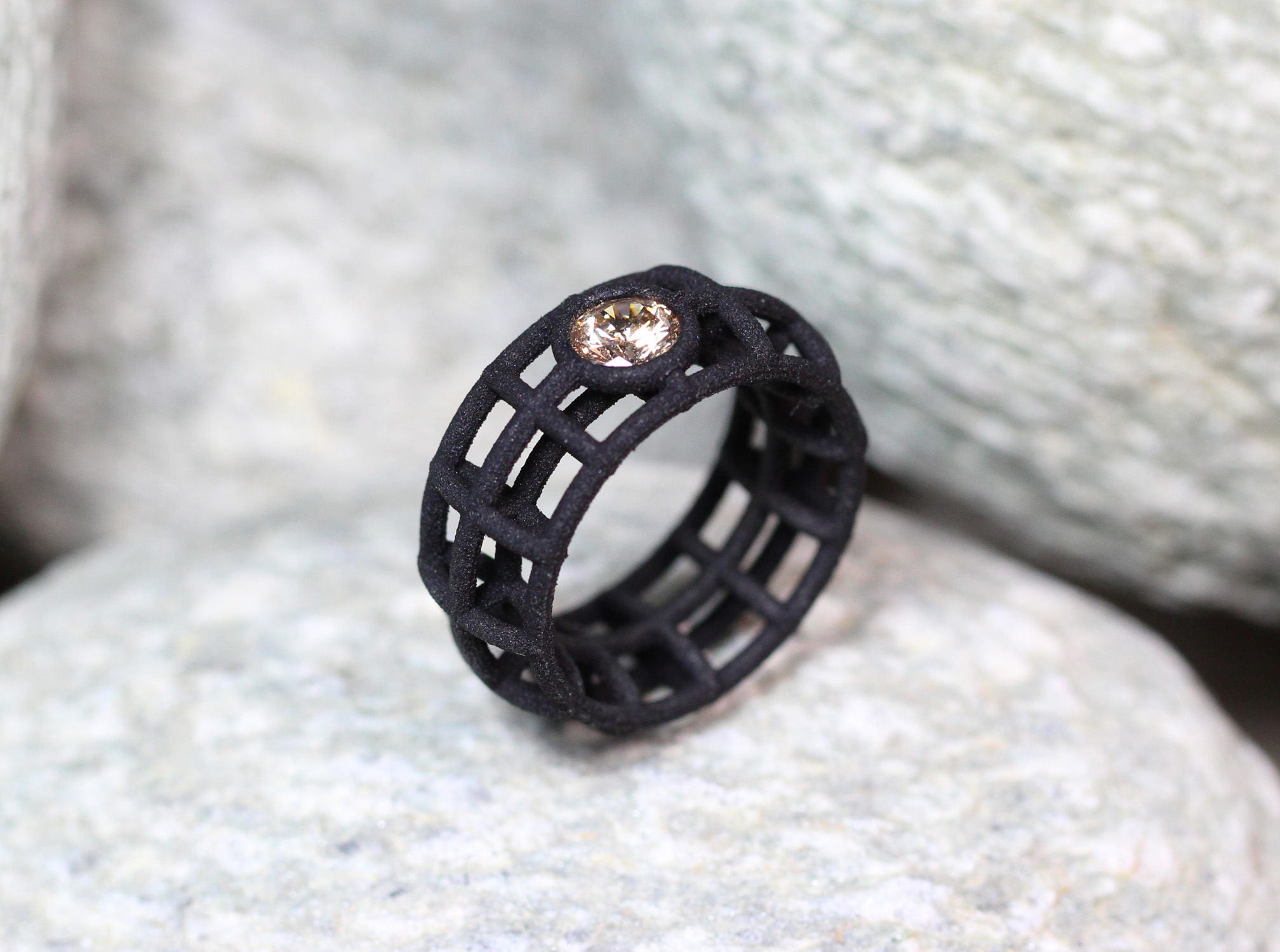 Modern Black Ring With Crystal Black Solitaire Ring 3D | Etsy