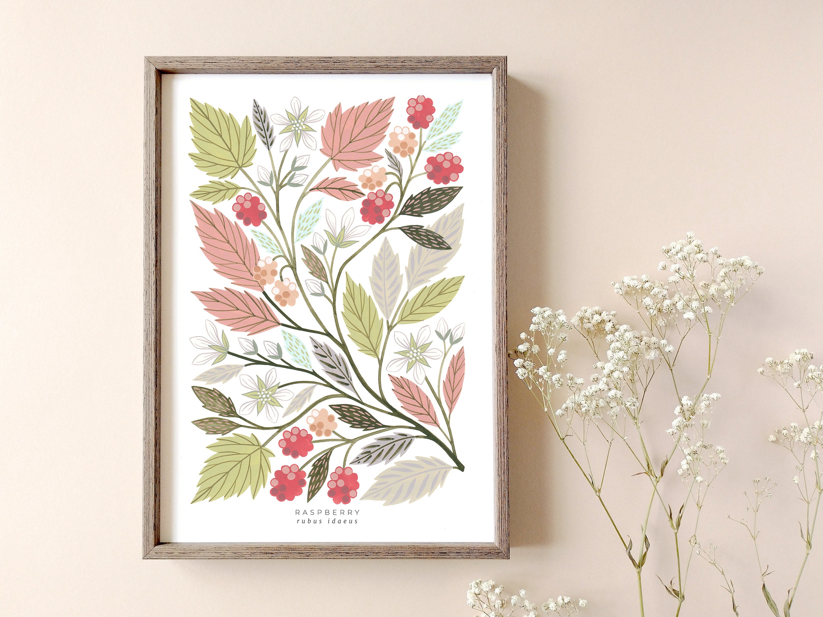 Raspberry Botanical Art Print // Giclée // A4 Woodland - Etsy UK