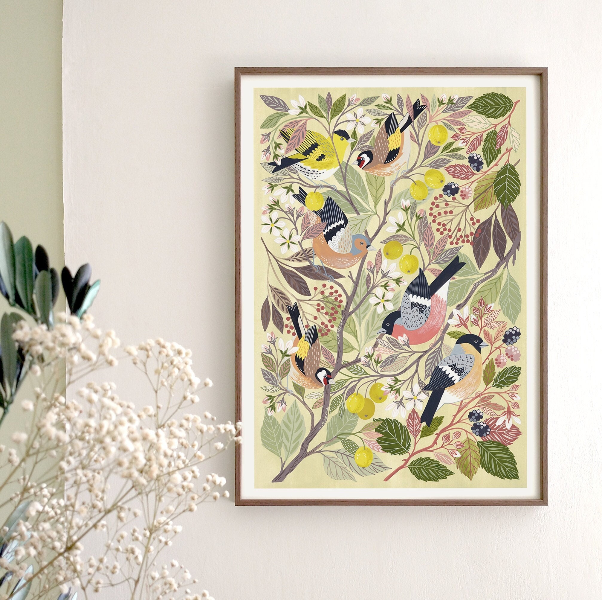 Charm of Finches I - Nature Inspired Art Print // A3 or A2 Large Wall ...