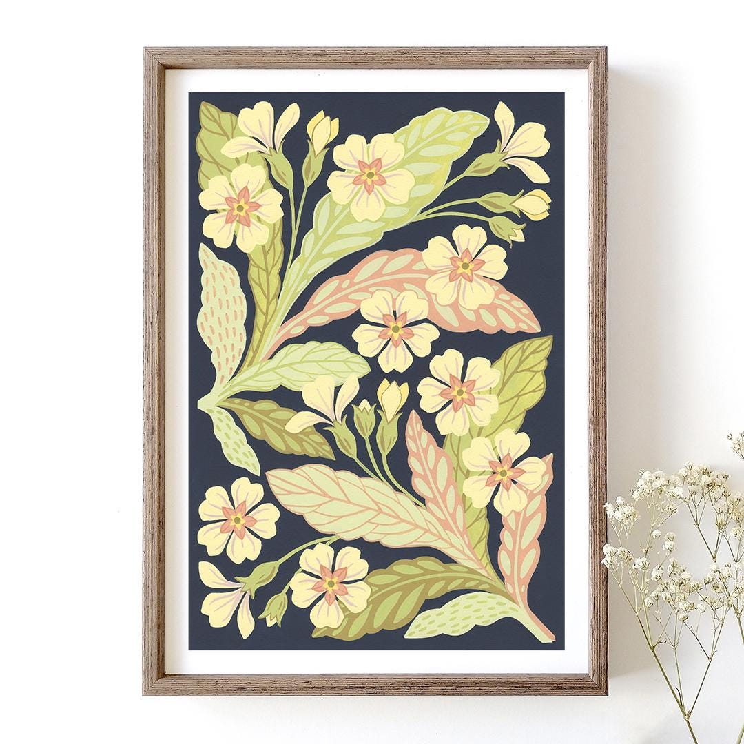 Flower Art Print of Primrose | Yellow Floral Wall Art for Small Space ...