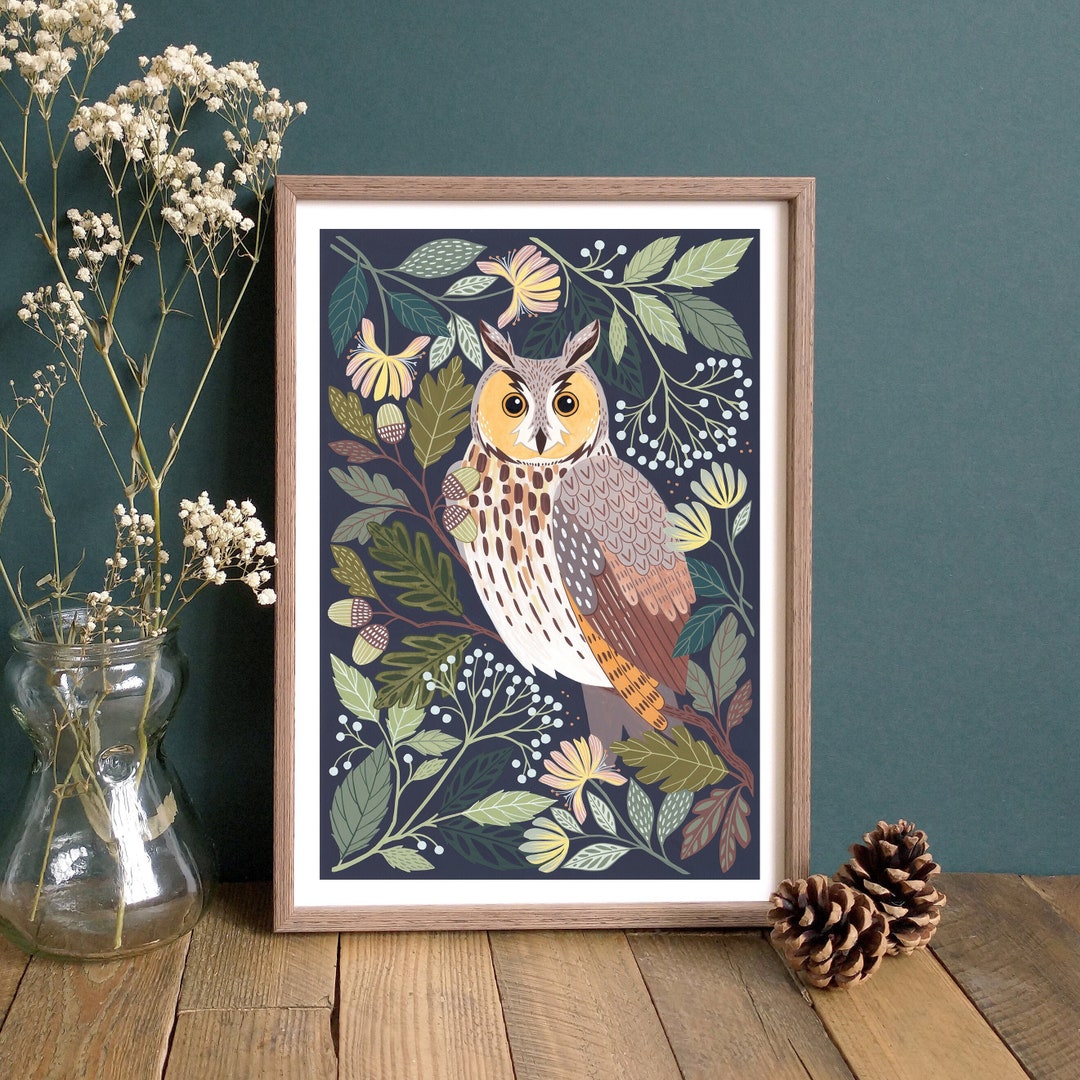 Long-eared Owl Giclée Art Print // Nature Inspired Owl Art Print ...