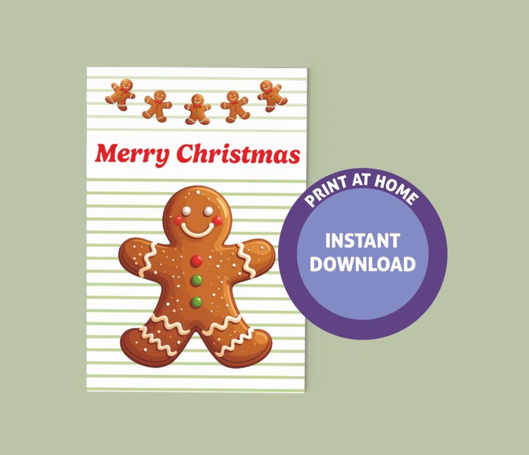 Printable Gingerbread Man Christmas Card | Cute Holiday Greeting | A4 ...