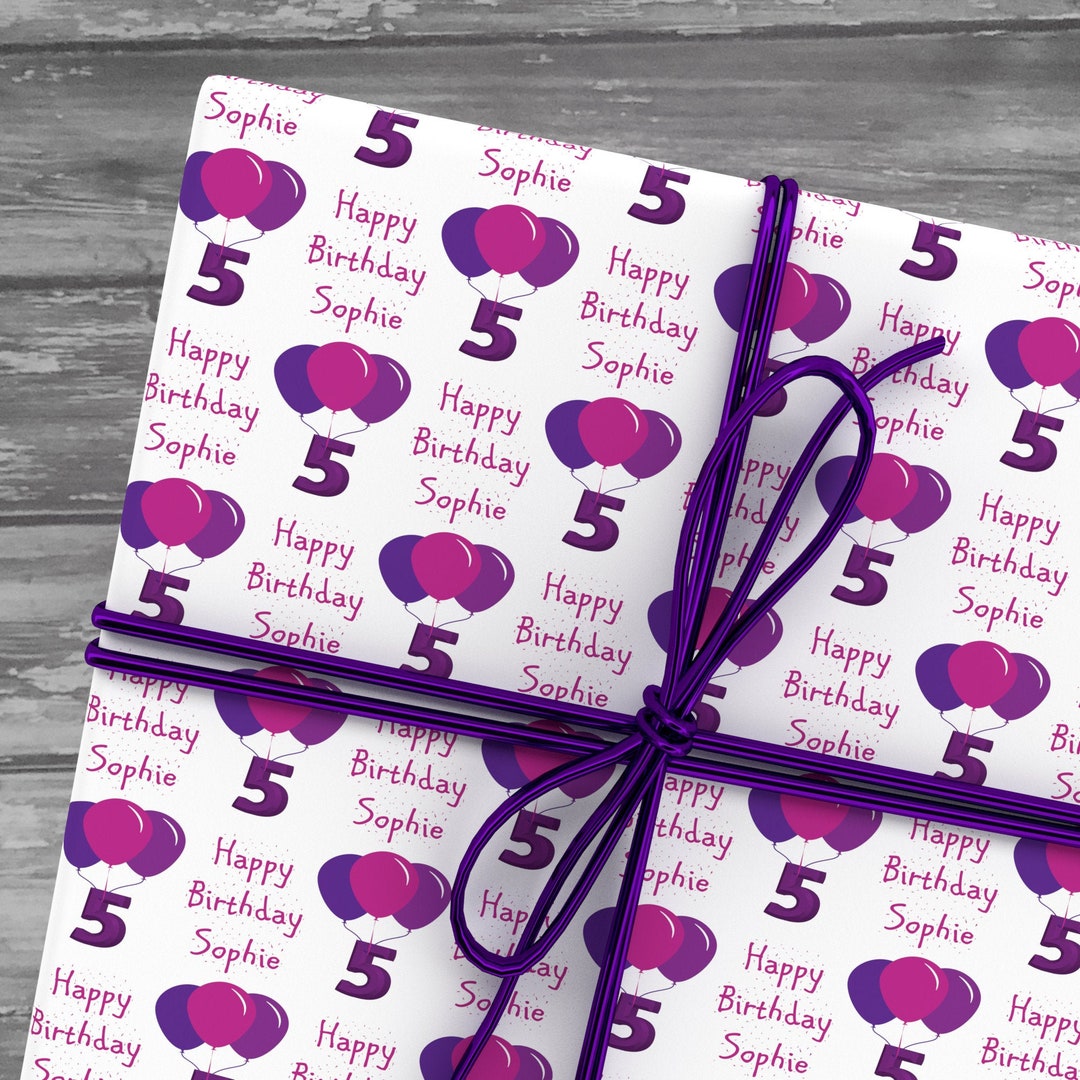 Personalised Girls Birthday Wrapping Paper Balloon Birthday Wrapping ...