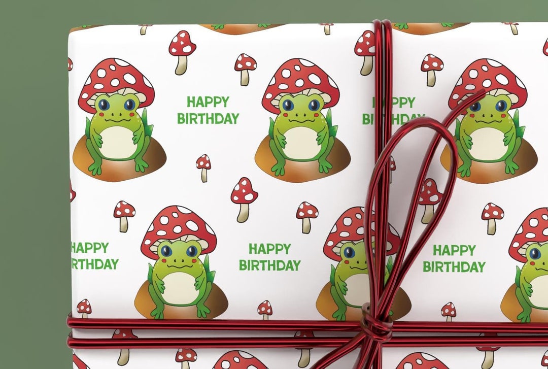 Frog & Toadstool Birthday Wrapping Paper Cute Frog Wrapping Paper ...