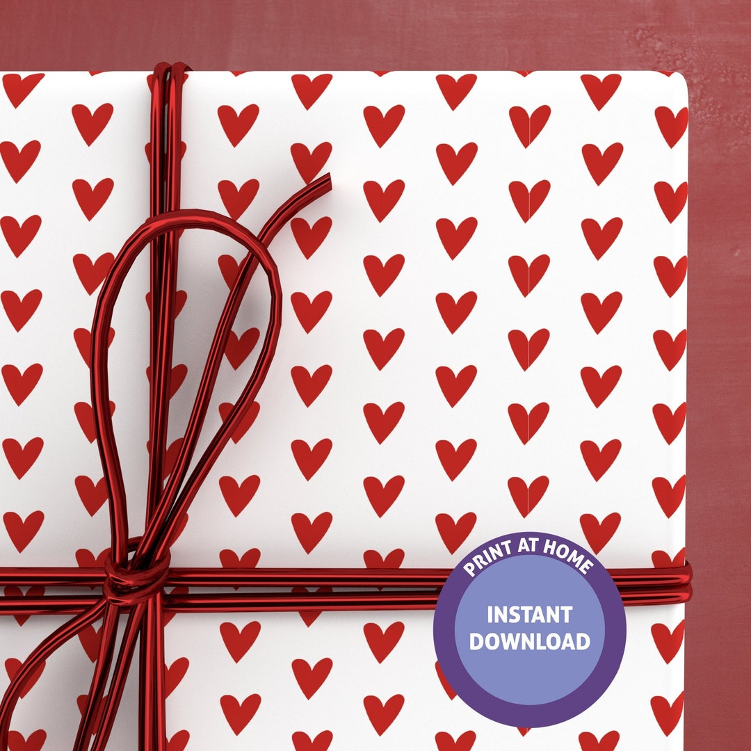 Printable Small Hearts Wrapping Paper - Digital Heart Gift Wrap ...