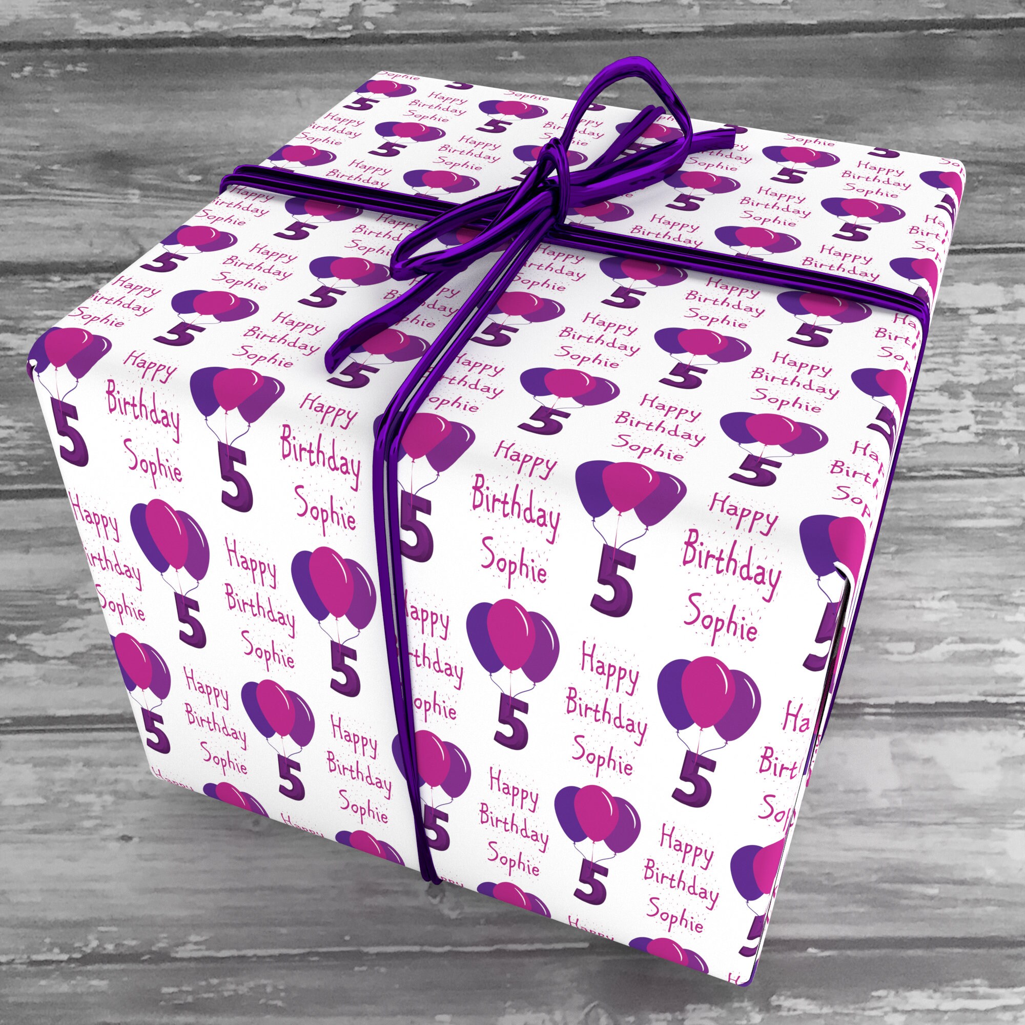Personalised Girls Birthday Wrapping Paper - Balloon Birthday Wrapping ...