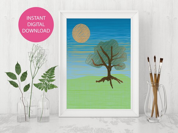 Printable Oak Tree Print Digital Tree Wall Decor Abstract | Etsy