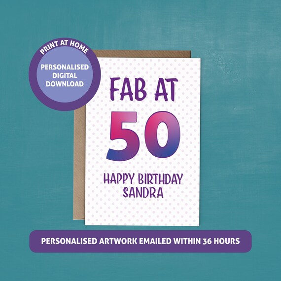 Printable Personalised Fab at 50 Card Printable Fab at 50 | Etsy