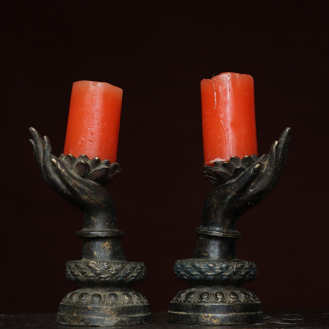 Chinese Antique Handmade Carved Copper Candlestick Statue Ornament ...