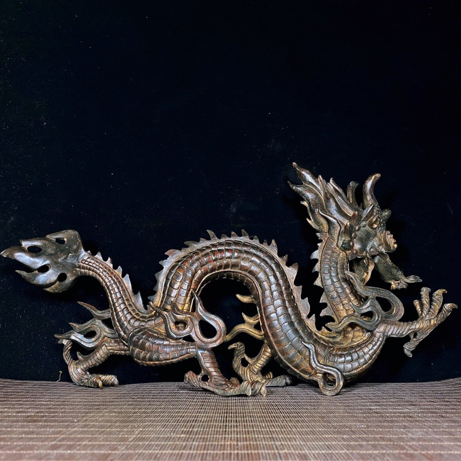 Chinese Antique Handmade Carved Pure Copper Five Clawed Dragon Statue ...